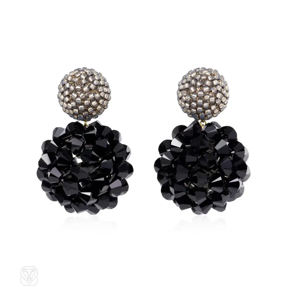 Pearly grey and black crystal handmade double ball earrings Kentshire