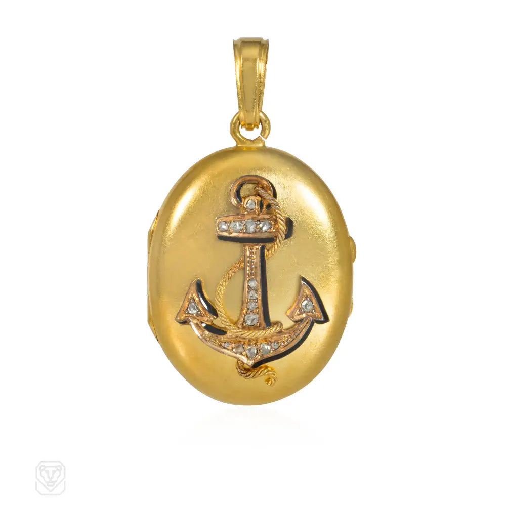 Antique French gold and diamond anchor locket – Kentshire