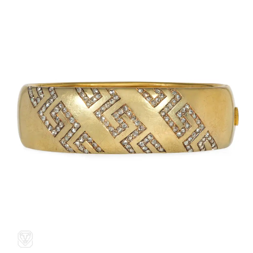Antique gold and diamond Greek key cuff bracelet – Kentshire