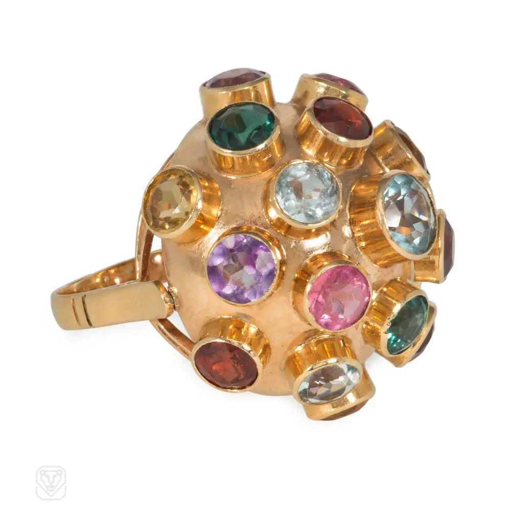 Retro rose gold, multigem sputnik ring – Kentshire